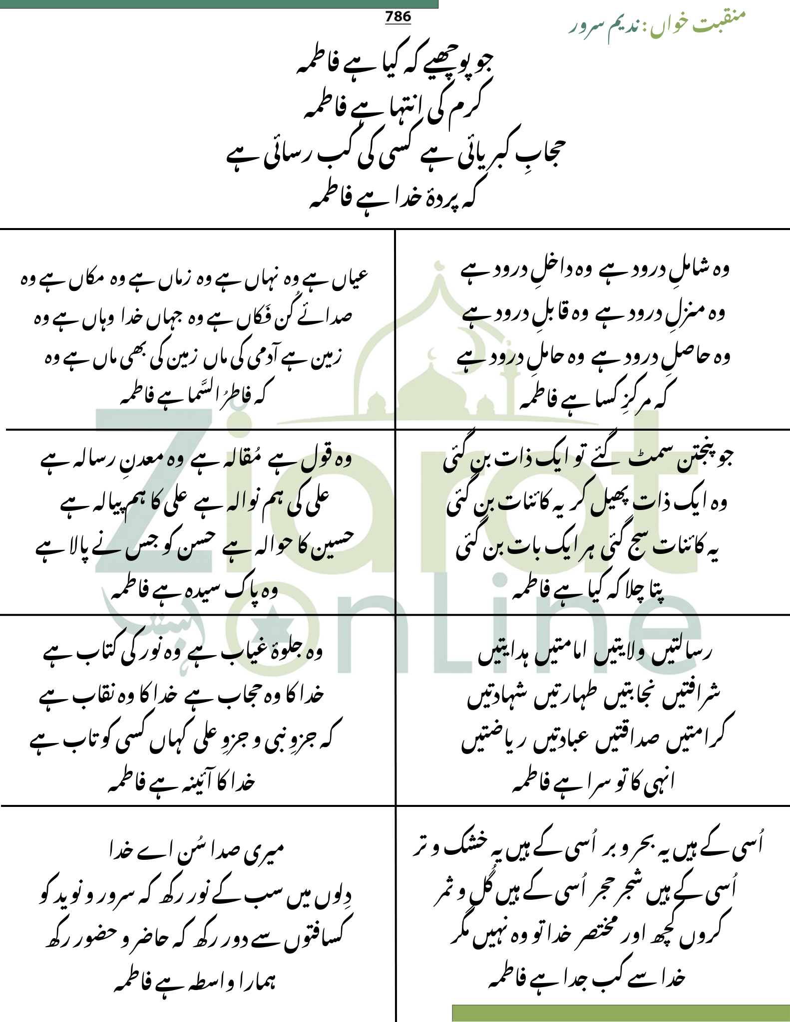 Karam Ki Inteha Hai Fatima – ZIARAT AND Noha Lyrics