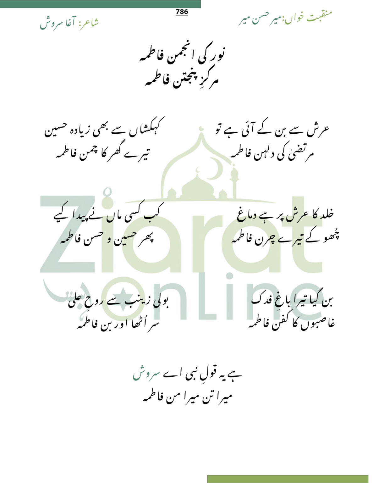 Noor Ki Anjuman Fatima – ZIARAT AND Noha Lyrics