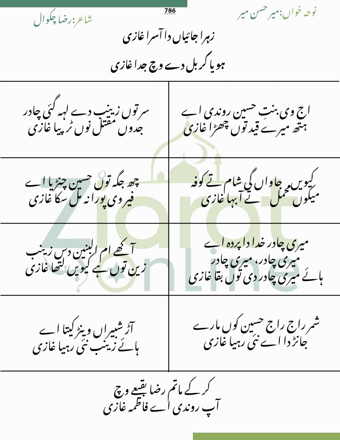 Zahra Jaiyan Da Asra Ghazi – ZIARAT AND Noha Lyrics