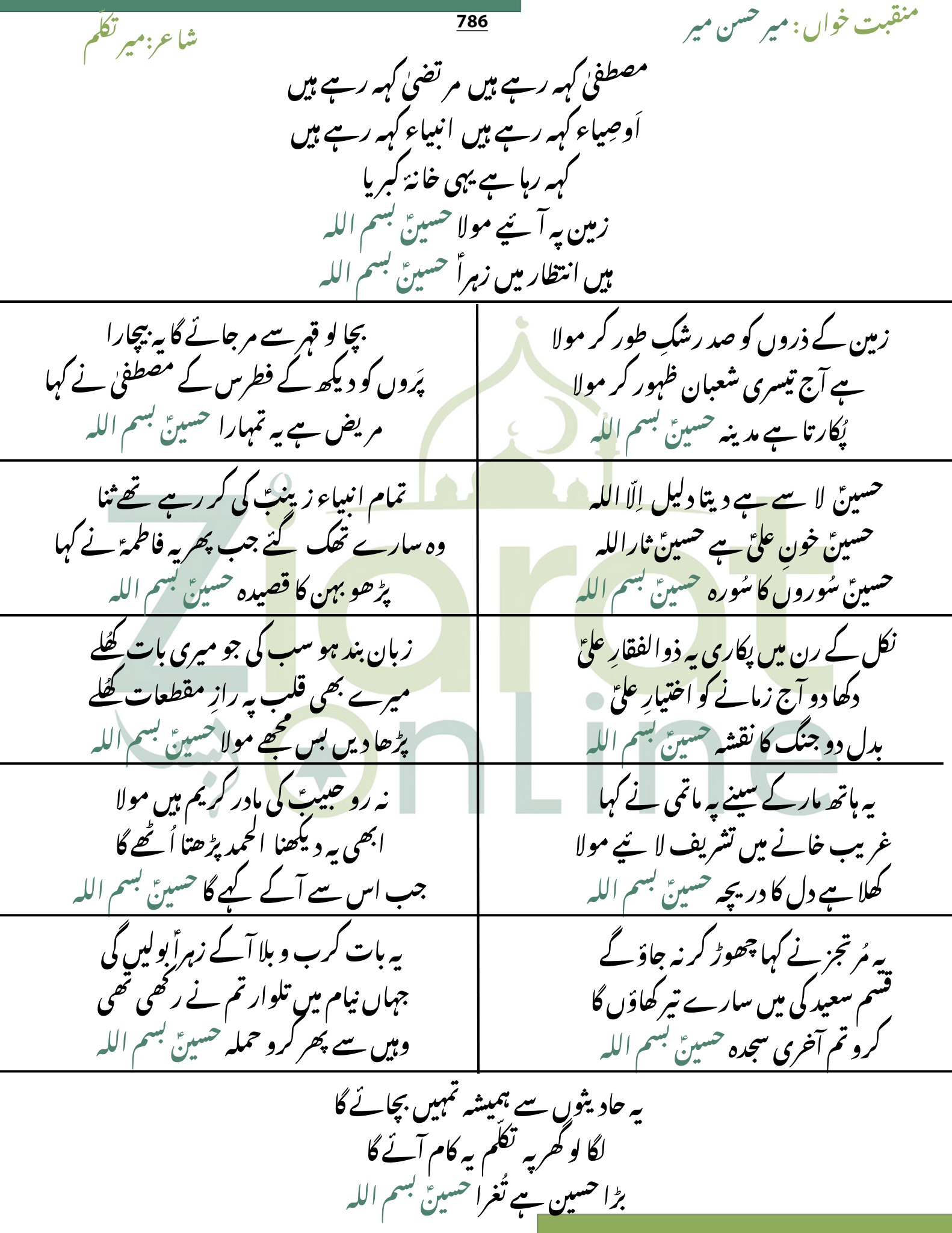 Hussain Bismillah – ZIARAT AND Noha Lyrics